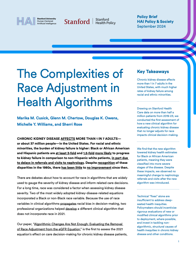 The Complexities of Race Adjustment in Health Algorithms | Stanford HAI